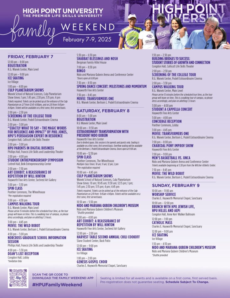 Printable Schedule | Family Weekend | High Point University