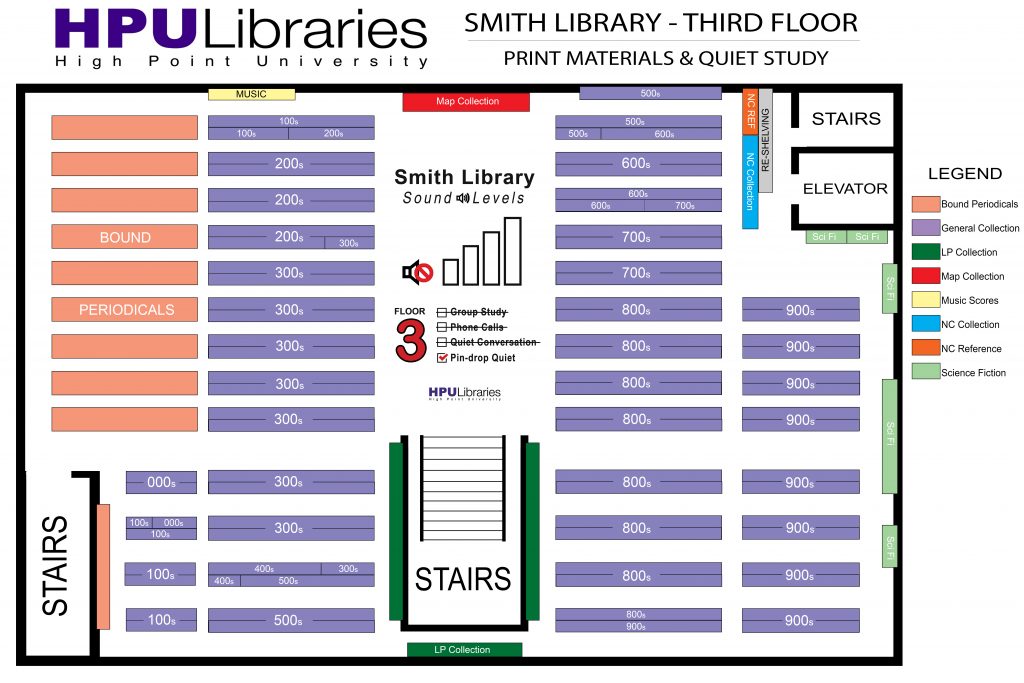 Smith Library Map – 3rd Floor | High Point University | High Point, NC
