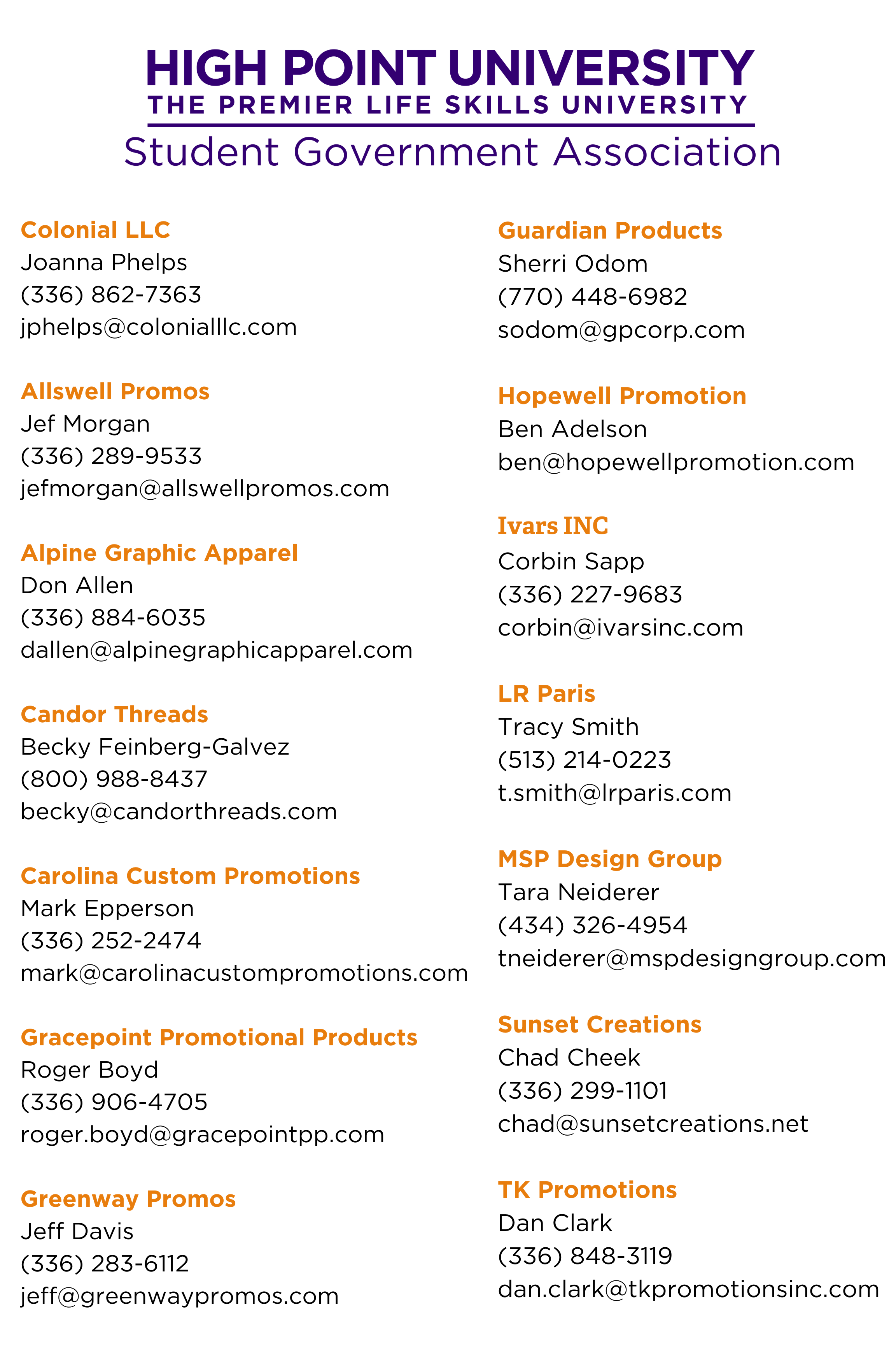 Procurement and Finance Resources | Student Government Association | High Point University