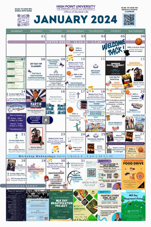 Monthly Student Events Calendar | Student Life | High Point University