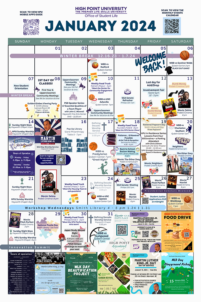 Monthly Student Events Calendar | Student Life | High Point University