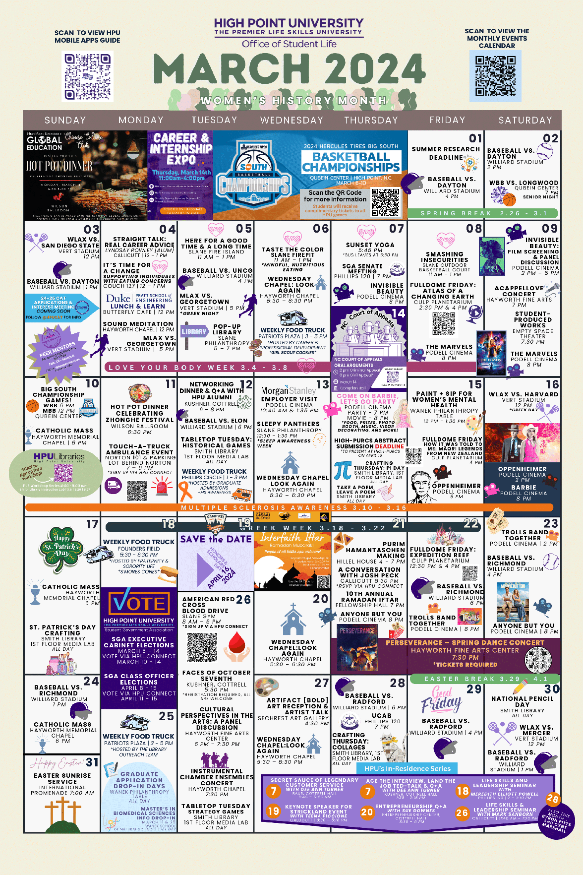 Monthly Student Events Calendar | Student Life | High Point University