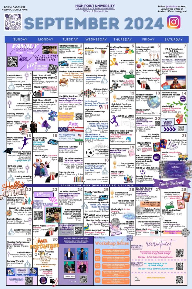 Monthly Student Events Calendar | Student Life | High Point University